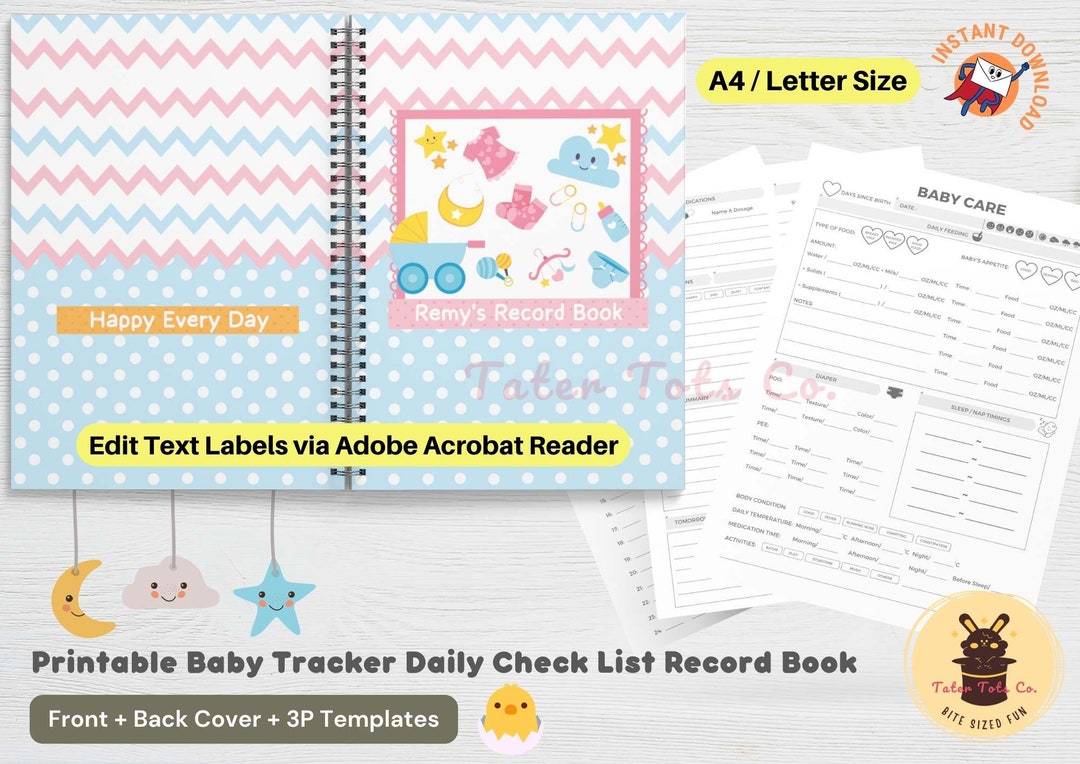 Printable Baby Tracker Daily Check List Record Book Newborn Planner Journal Instant Download PDF ...