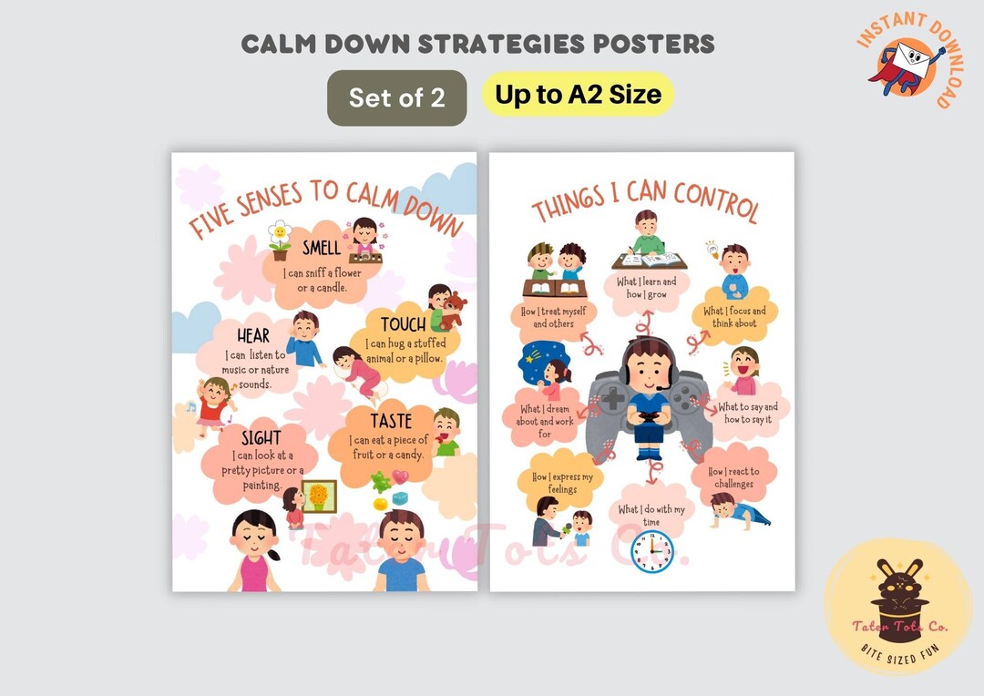 Calm Down Strategies Posters Set of 2: Five Senses to Calm Down and ...