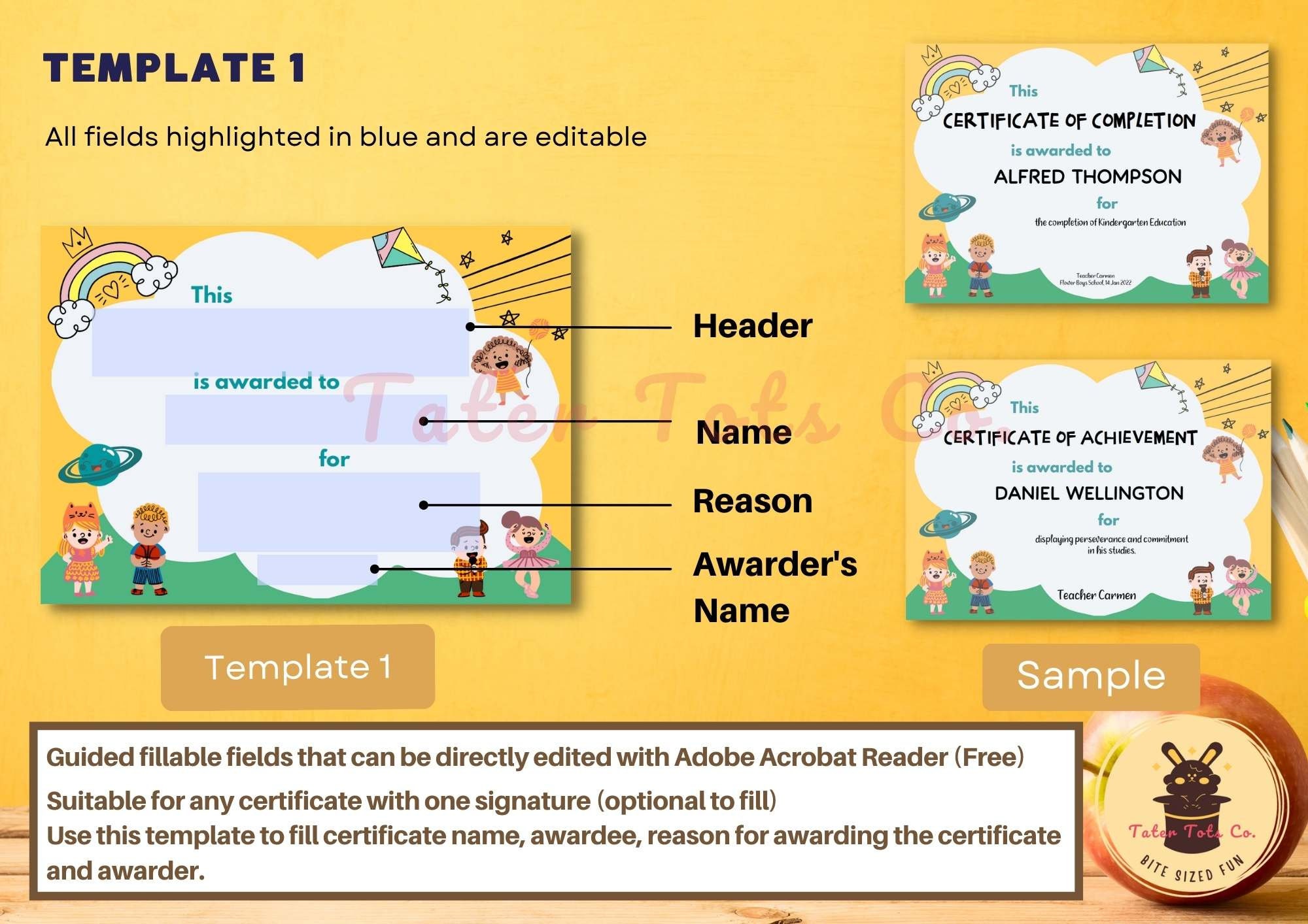 Award Certificate Template - Preschool Graduation/diploma Invitation ...