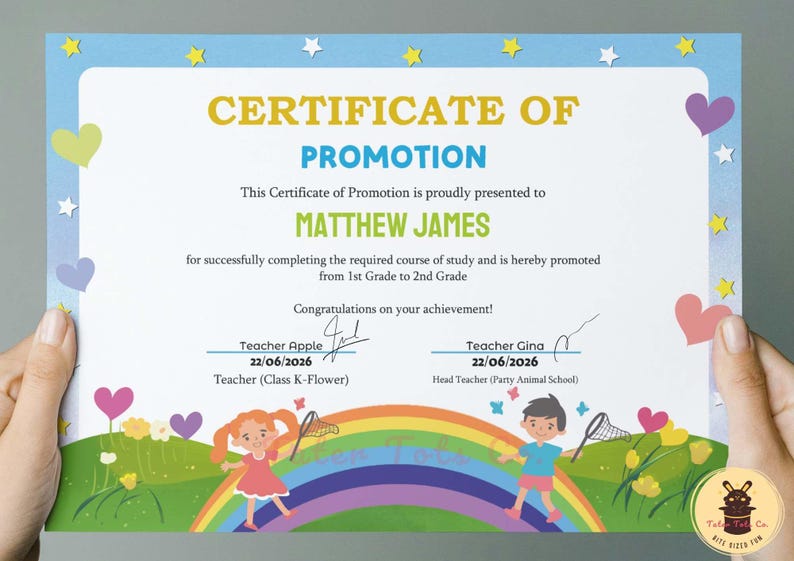 Editable Certificate of Promotion: Elementary School Graduation Award ...
