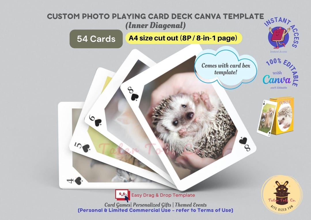Custom Photo Playing Cards With Easy Drag and Drop Background and Inner ...