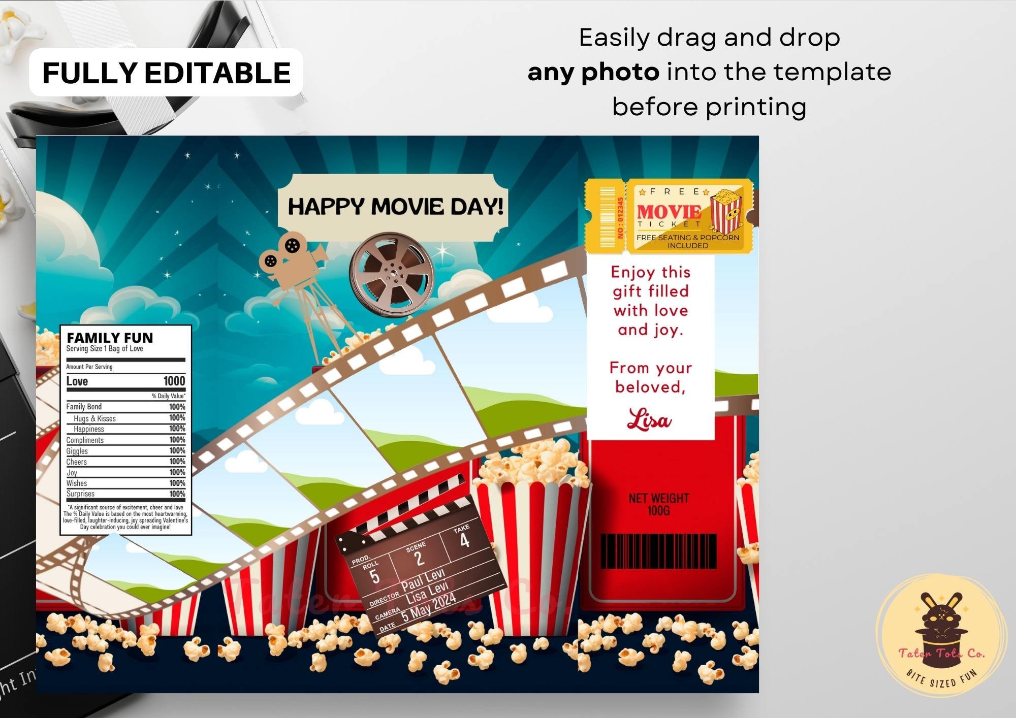 Family Movie Night Photo Collage Frame Cinema Popcorn Background Chip ...