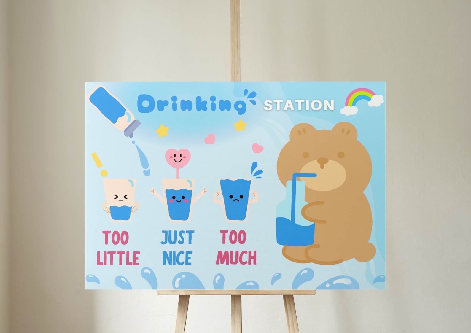 Cute Bear Drink Station Water Sign for Daycare, Preschool Kids Health ...