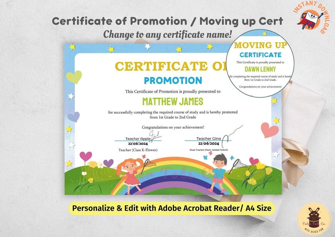 Certificate of Promotion Moving up Certificate for Preschool or ...