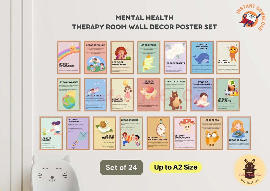 Mental Health Therapy Room Wall Decor Set of 24 Proverbs About Letting ...
