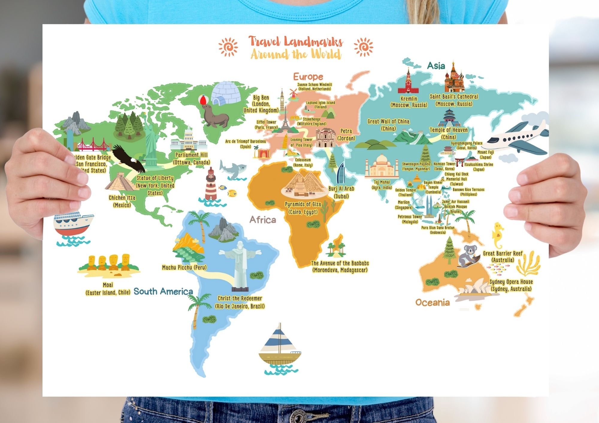 Travel Landmarks on the World Map Famous Places and Global Destinations ...