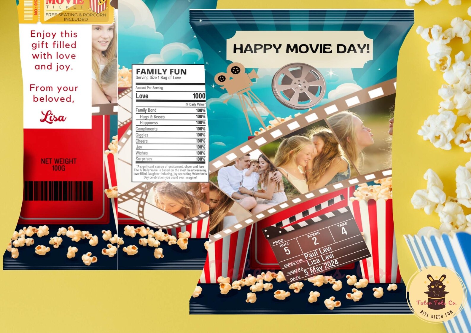 Family Movie Night Photo Collage Frame Cinema Popcorn Background Chip ...