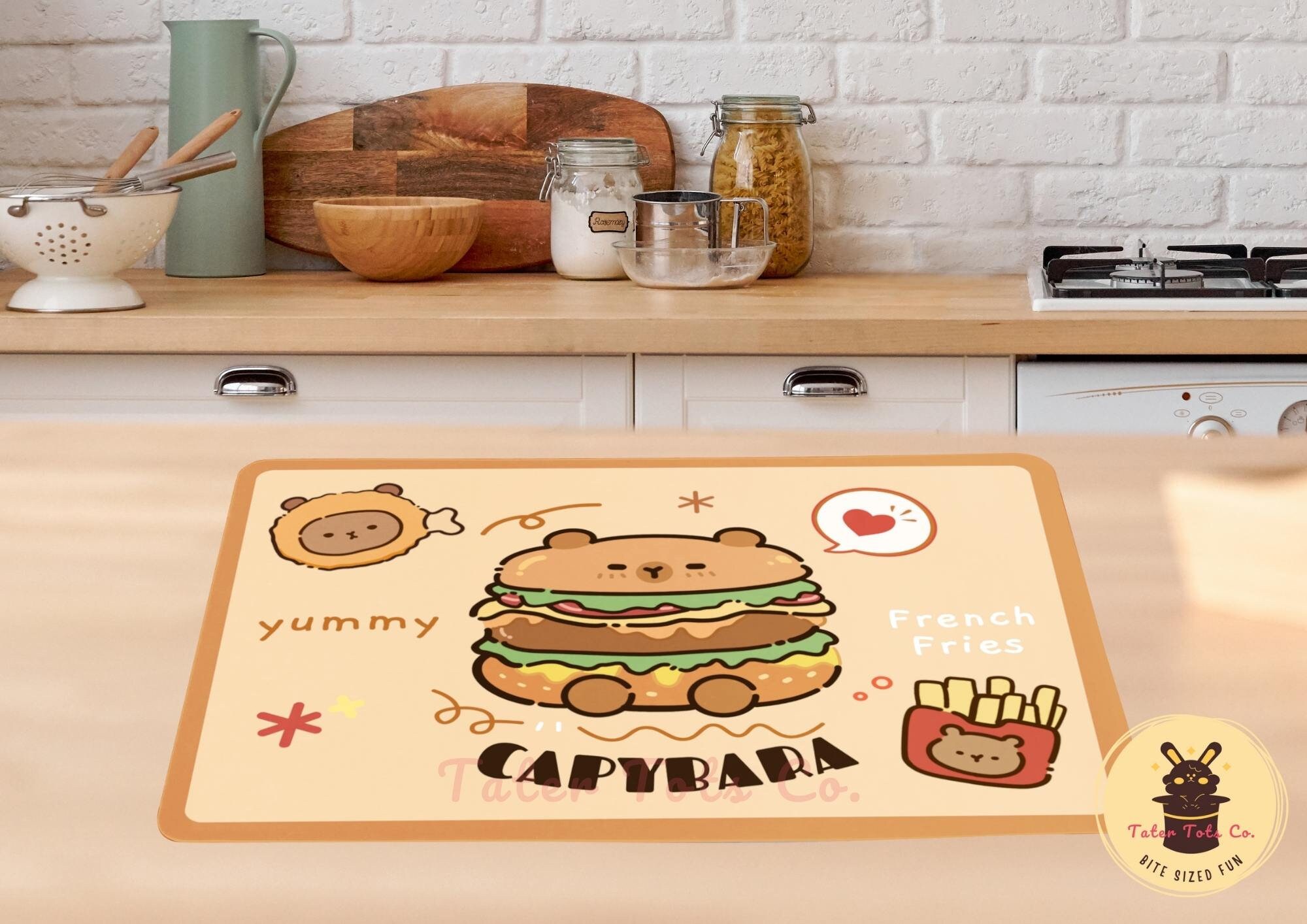 Cute Capybara Burger and Fast Food Placemat Dining Table Mat Hand Drawn ...