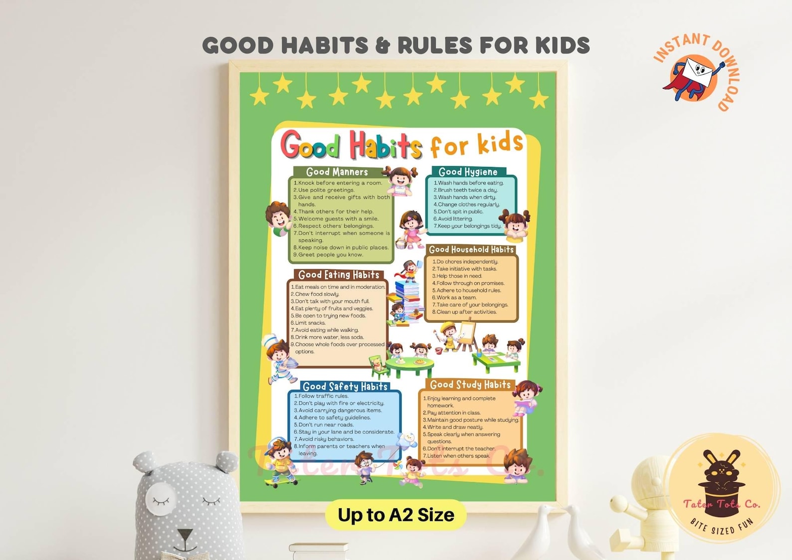 Colorful Children's Good Habits Poster Daily Routine and Manners Guide ...
