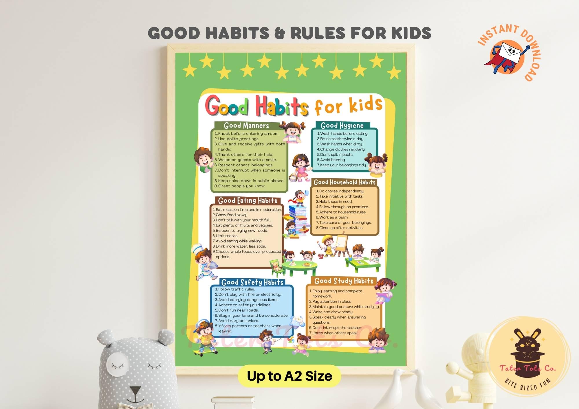 Colorful Children's Good Habits Poster Daily Routine and Manners Guide ...