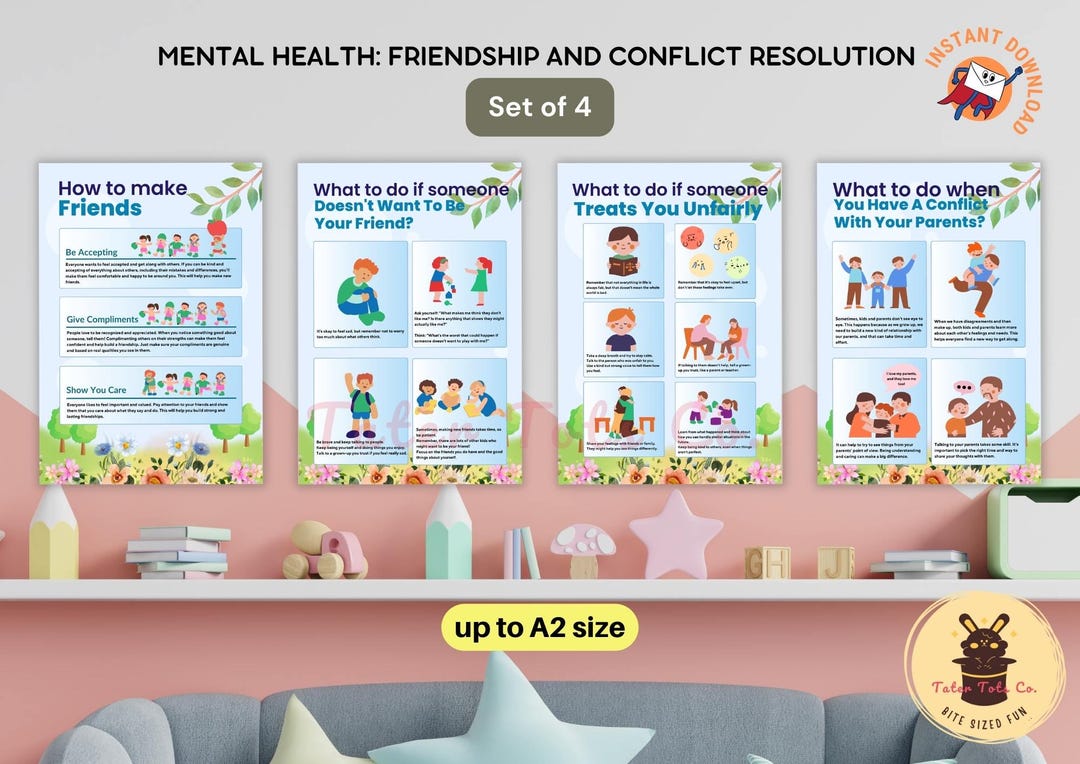 Mental Health Posters: Kid-friendly School Infographics for Friendship ...