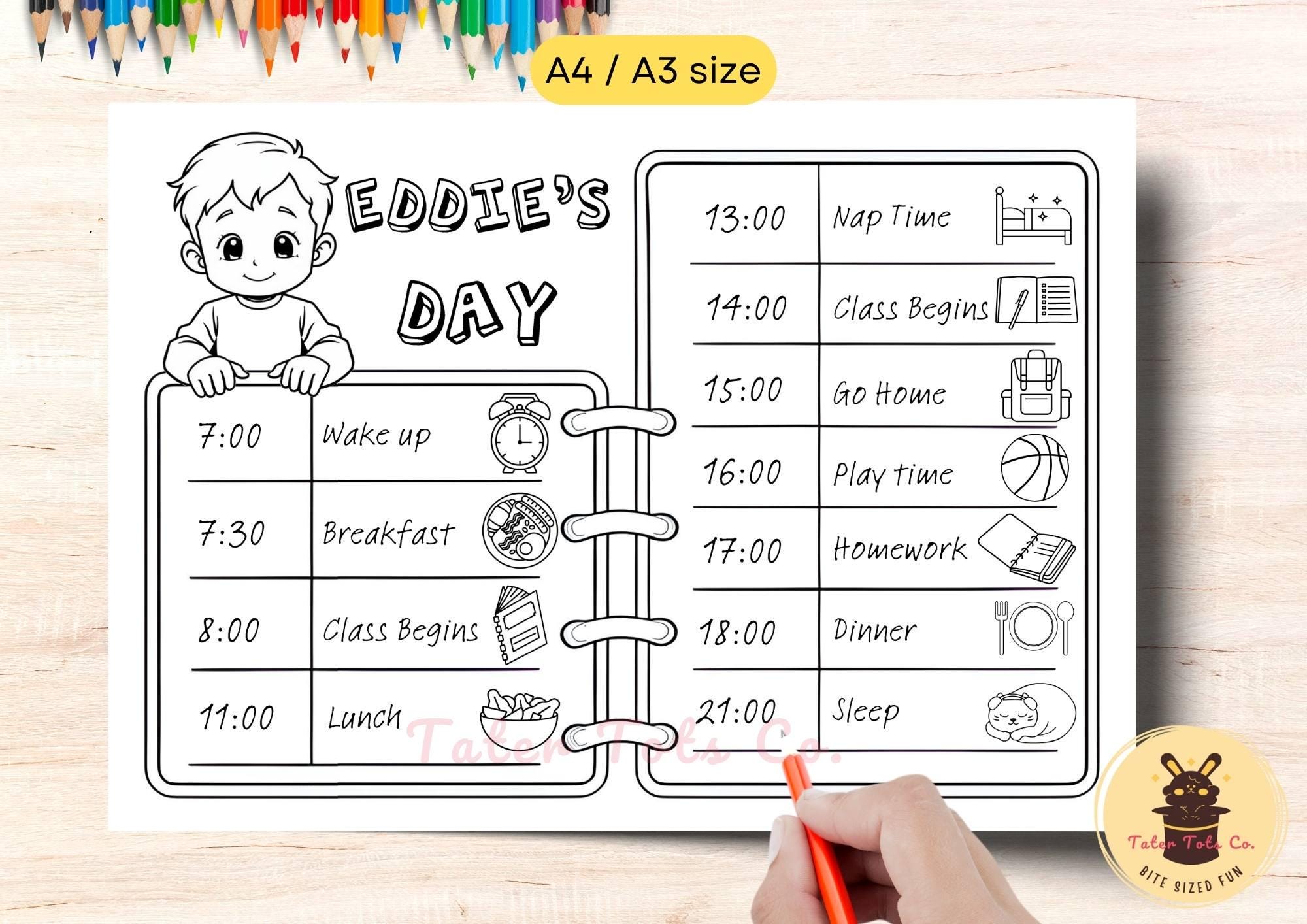 Kid's Visual Schedule Coloring Page: Editable Boy's Daily Routine (PDF ...