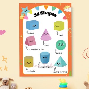 Preschool 2D Geometric and Cute 3D Shapes Educational Posters for ...