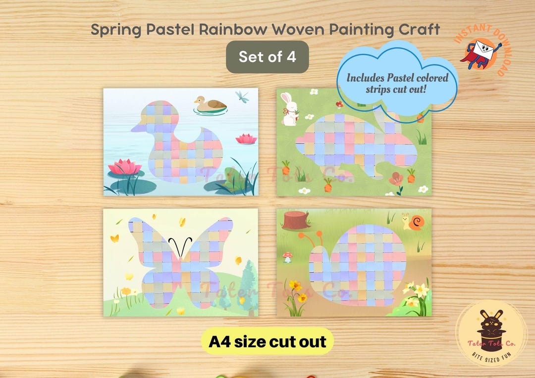 Spring Animals Pastel Rainbow Woven Painting Craft Set - 4 Artistic ...