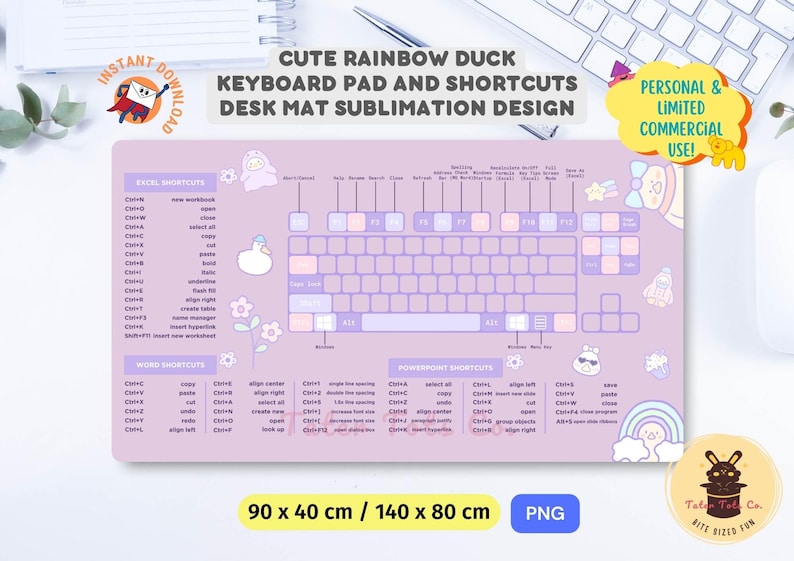 Cute Rainbow Duck Keyboard Pad Reference Diagram With Shortcut, Labels ...