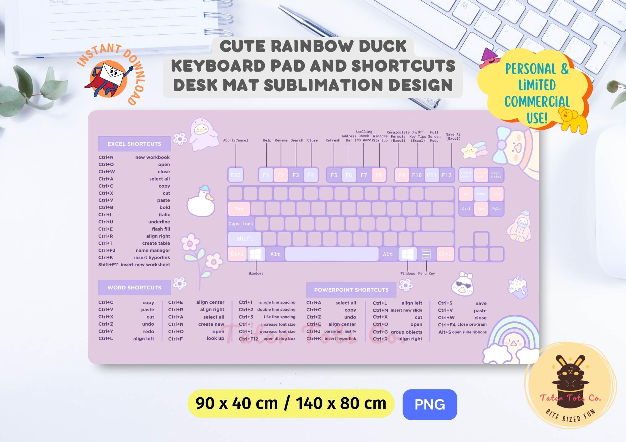 Cute Rainbow Duck Keyboard Pad Reference Diagram With Shortcut, Labels ...
