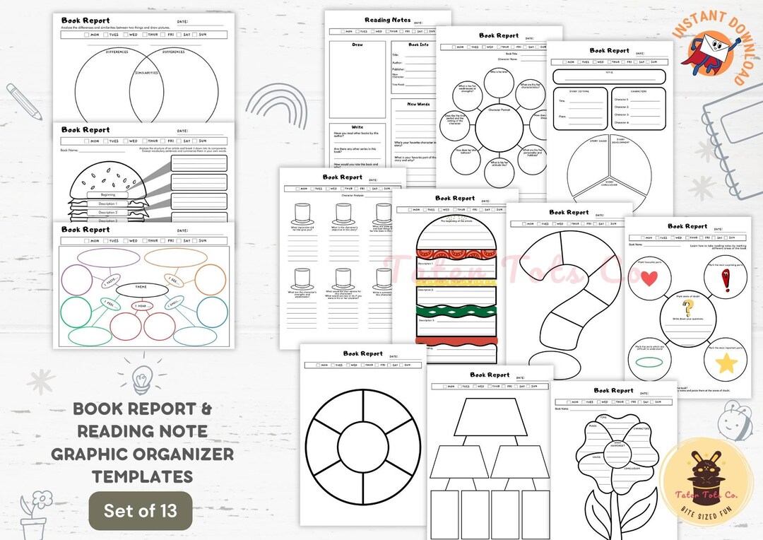 Book Report and Reading Note Graphic Organizer Templates Bundle: Boost ...