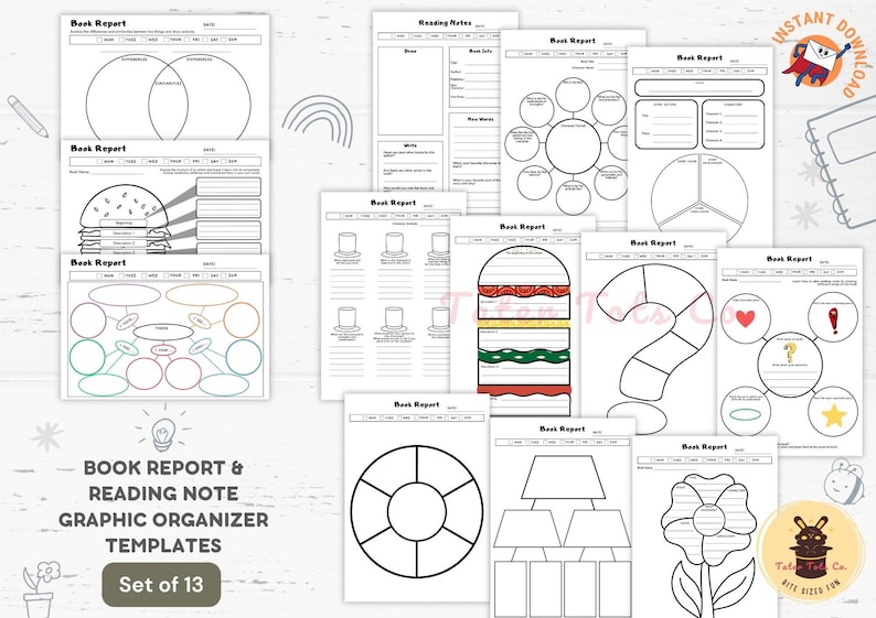 Book Report and Reading Note Graphic Organizer Templates Bundle: Boost ...