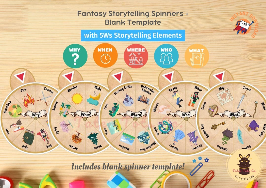 Printable Magical-themed Fantasy Storytelling Spinners | 5ws Spin the ...