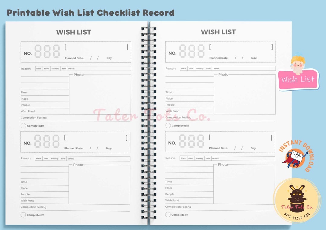 Printable Wish List Checklist Things to Do Planner Record Book - Etsy