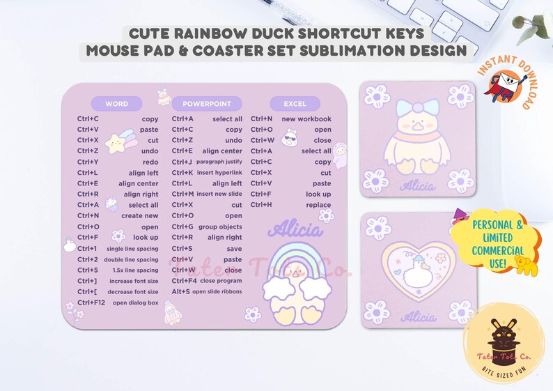 Cute Rainbow Duck, Windows Shortcut Keys Pastel Purple Productivity ...