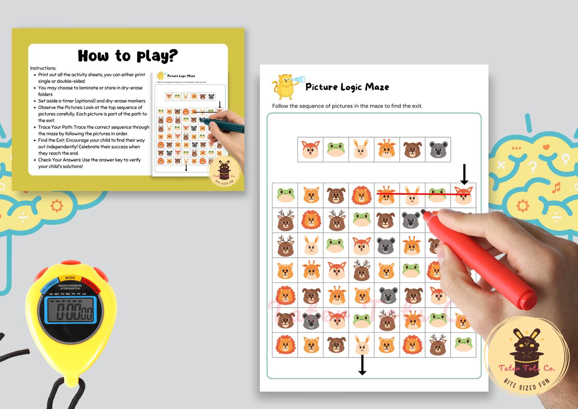Picture Logic Maze Puzzle Intermediate Level Set of 10 Engaging Mazes ...
