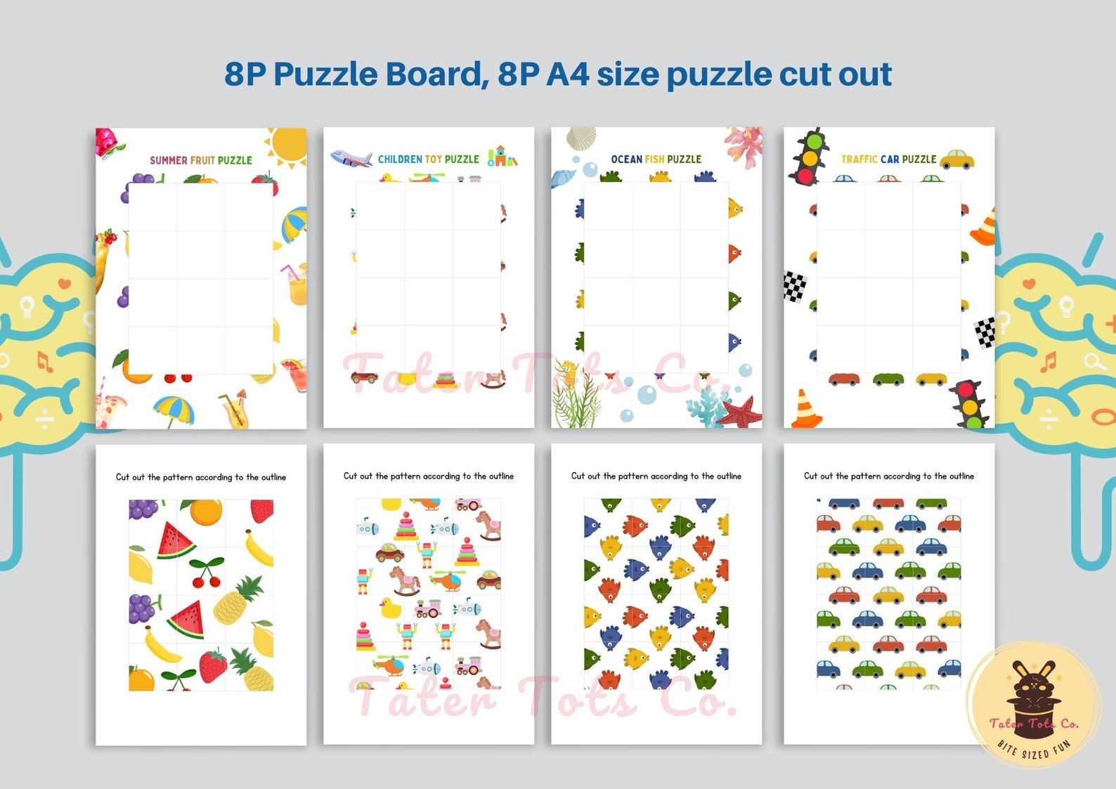 Printable 3x4 Square Grid Puzzle Patterns - Set of 8 Bundle | Brain ...