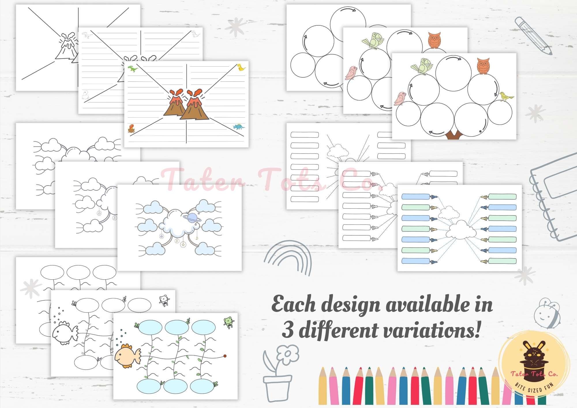 Mind Map Write and Color Templates - Simple Graphic Organizer ...