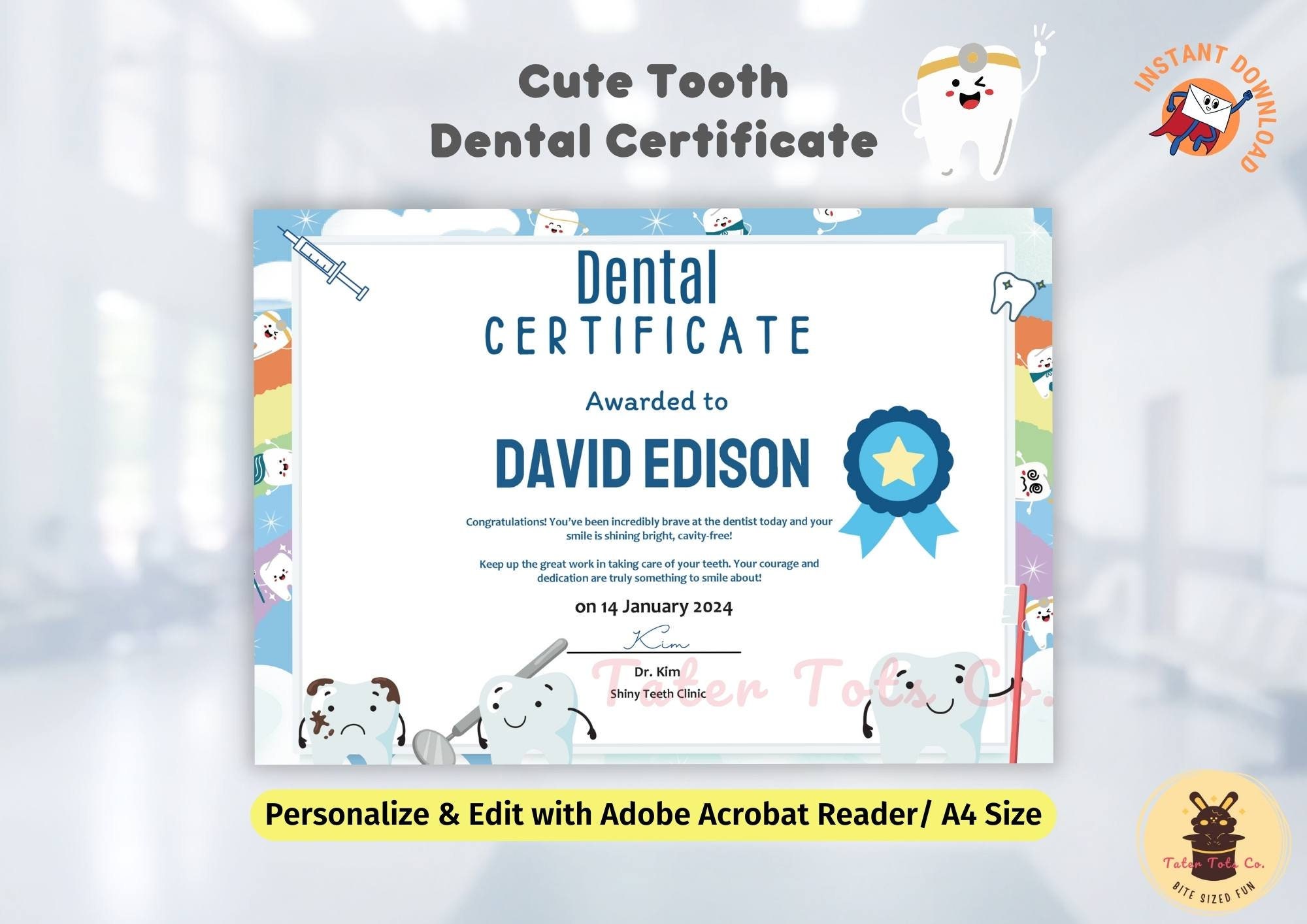 Editable Dental Check-up Completion Award Certificate Template for ...