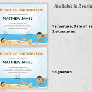 Editable Swimming Award Certificate: Swim School Progress (PDF Download ...