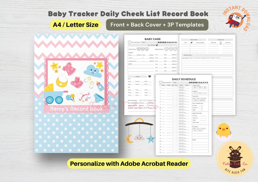 Personalized Baby Tracker Record Book - 3-page Template Printable Daily ...