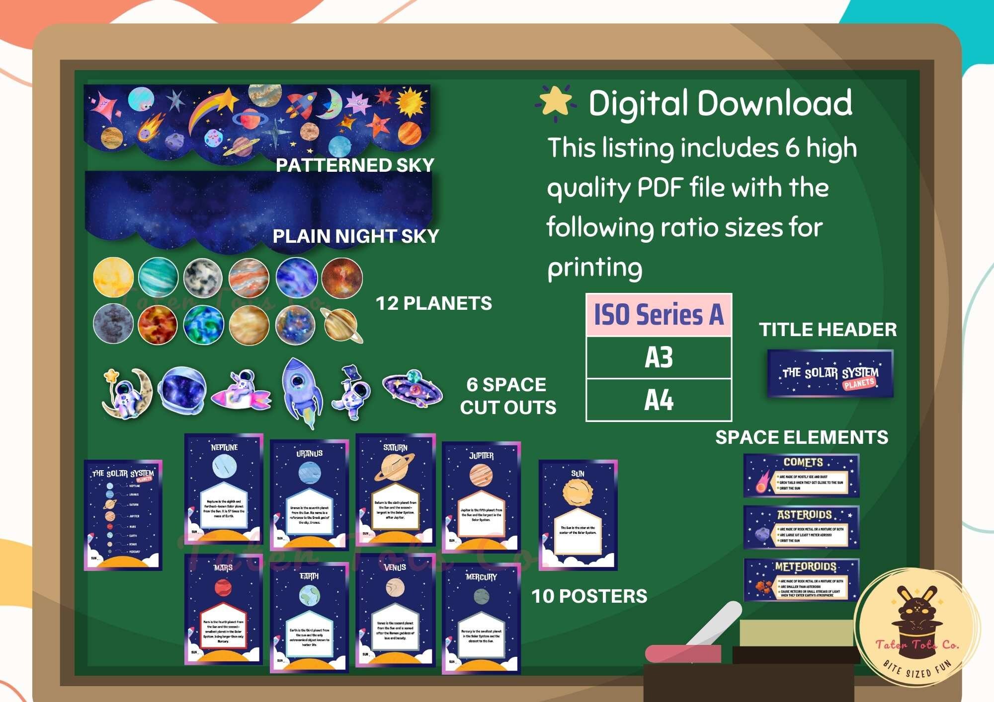 Solar System Planets Bulletin Board Pack With Night Sky Space Border ...