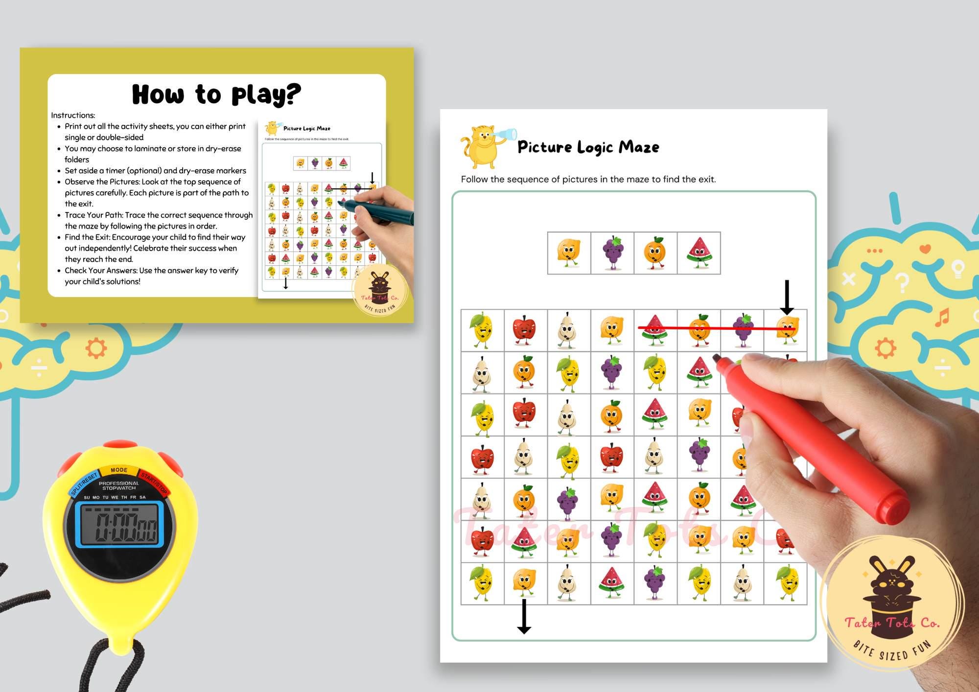 Picture Logic Maze Puzzle Beginner to Intermediate Set of 18 Engaging ...