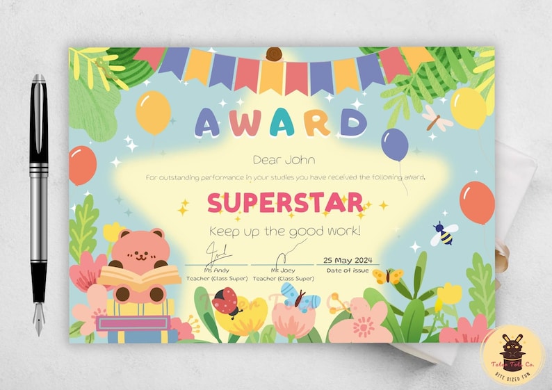Editable Preschool or School Award Certificate Diploma Star Student ...
