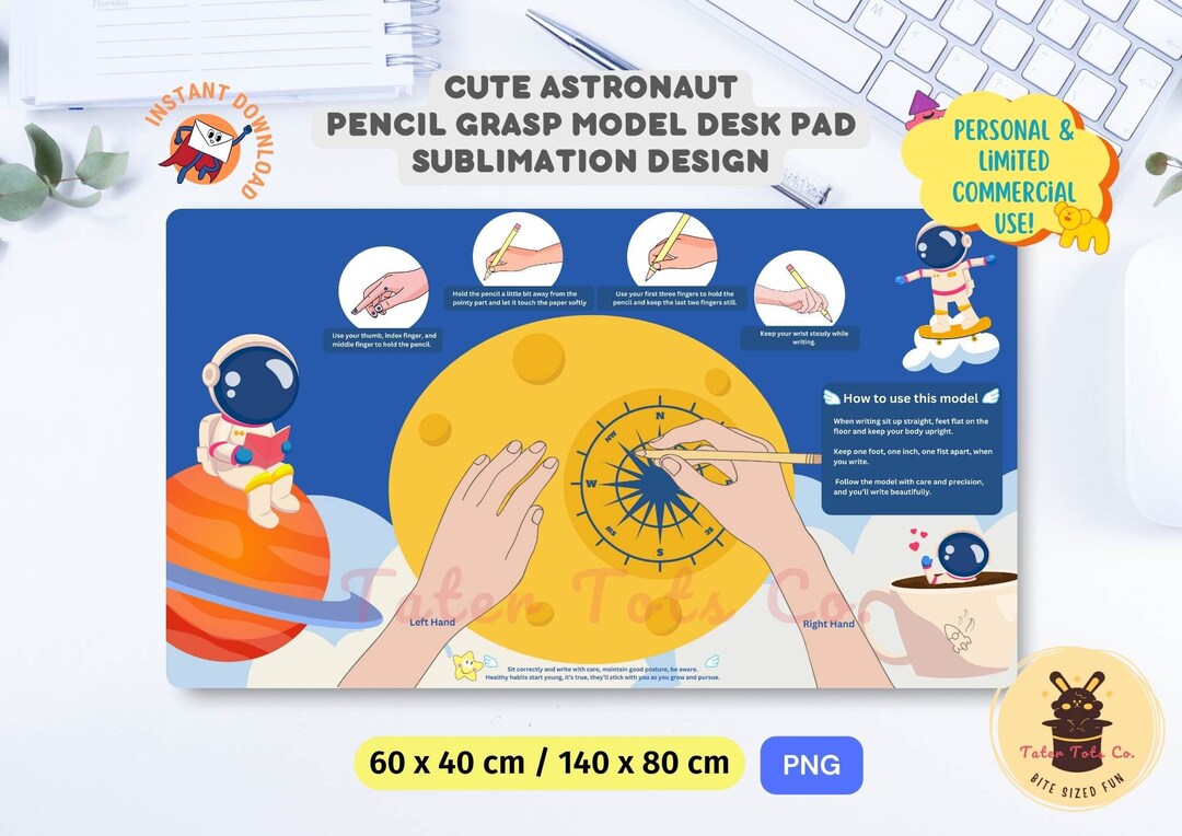 Cute Astronaut Pencil Grasp Model Desk Pad Sublimation Design ...