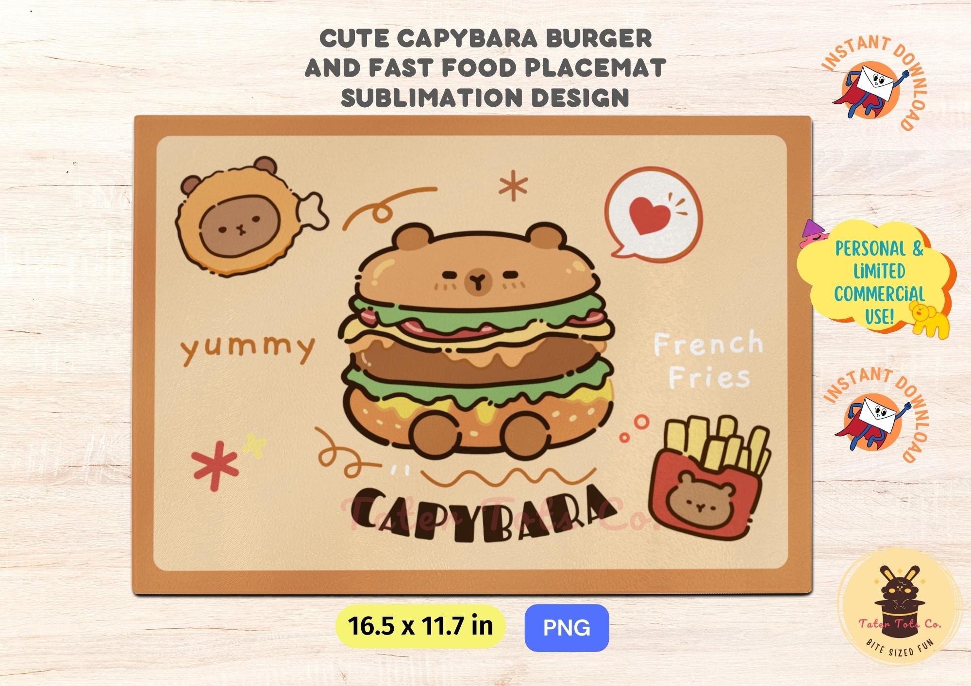 Cute Capybara Burger and Fast Food Placemat Dining Table Mat Hand Drawn ...