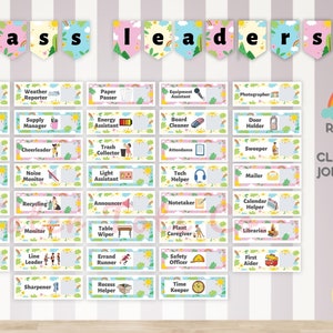 Classroom Job Leaders Board Pastel Rainbow, Decoration and Bunting ...
