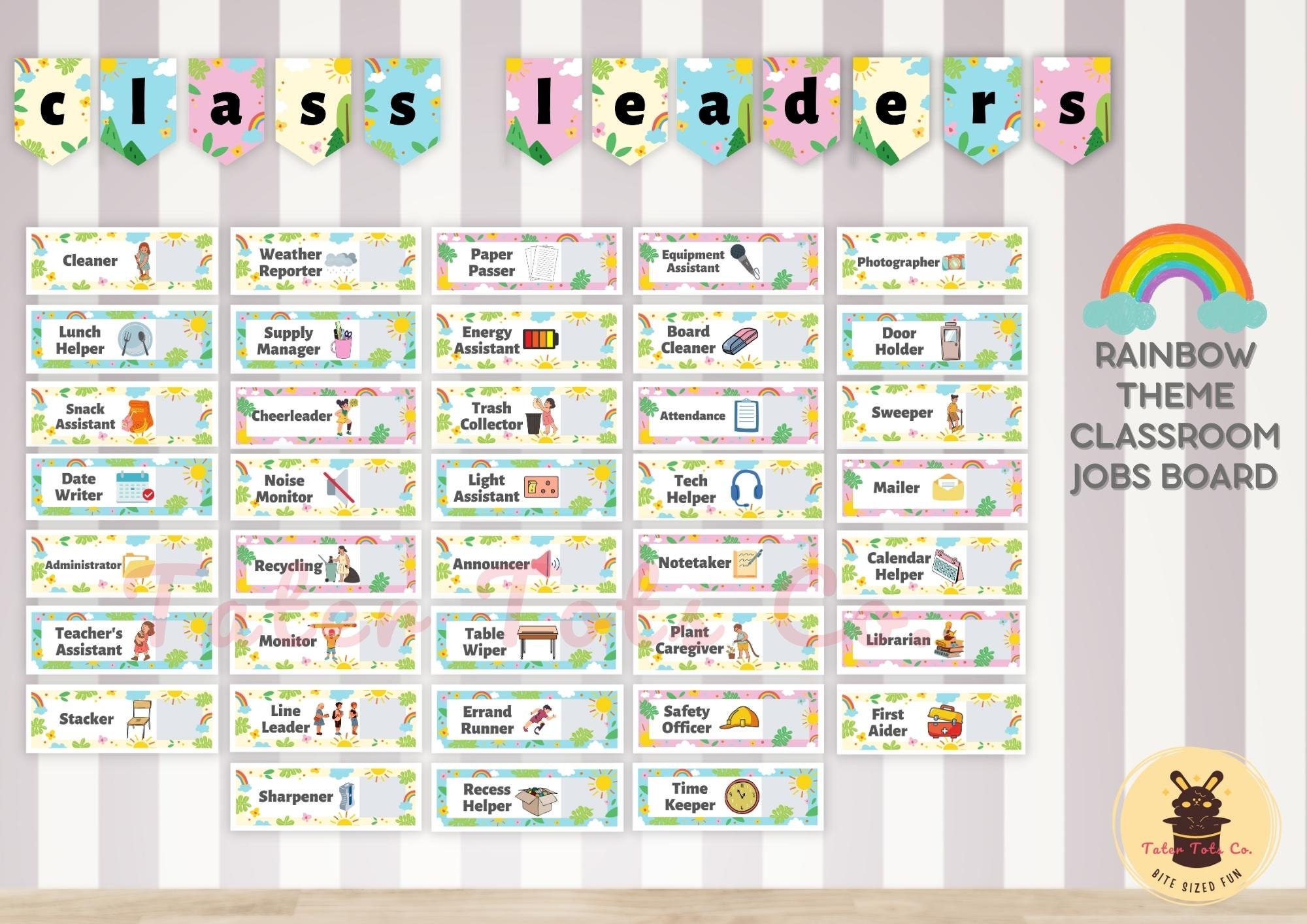 Classroom Job Leaders Board Pastel Rainbow, Decoration and Bunting ...