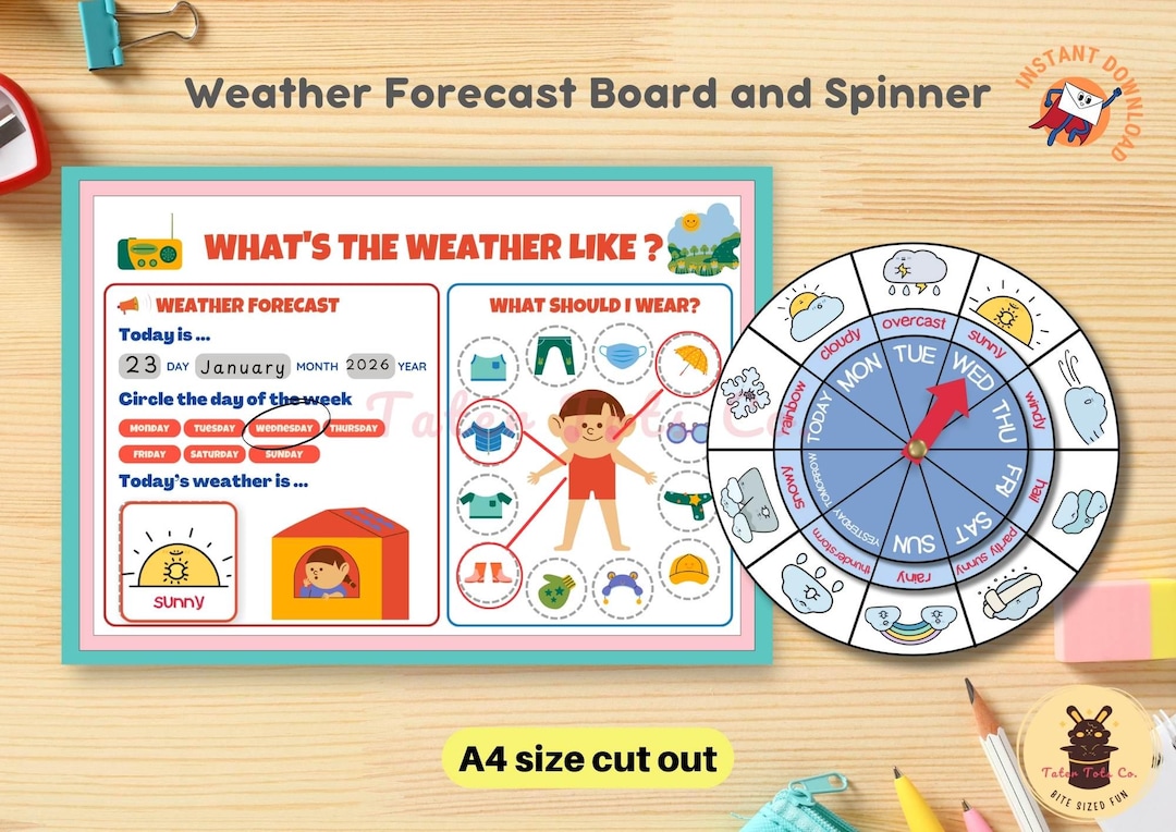 Interactive Preschool Weather Forecast Board and Printable Spinner ...