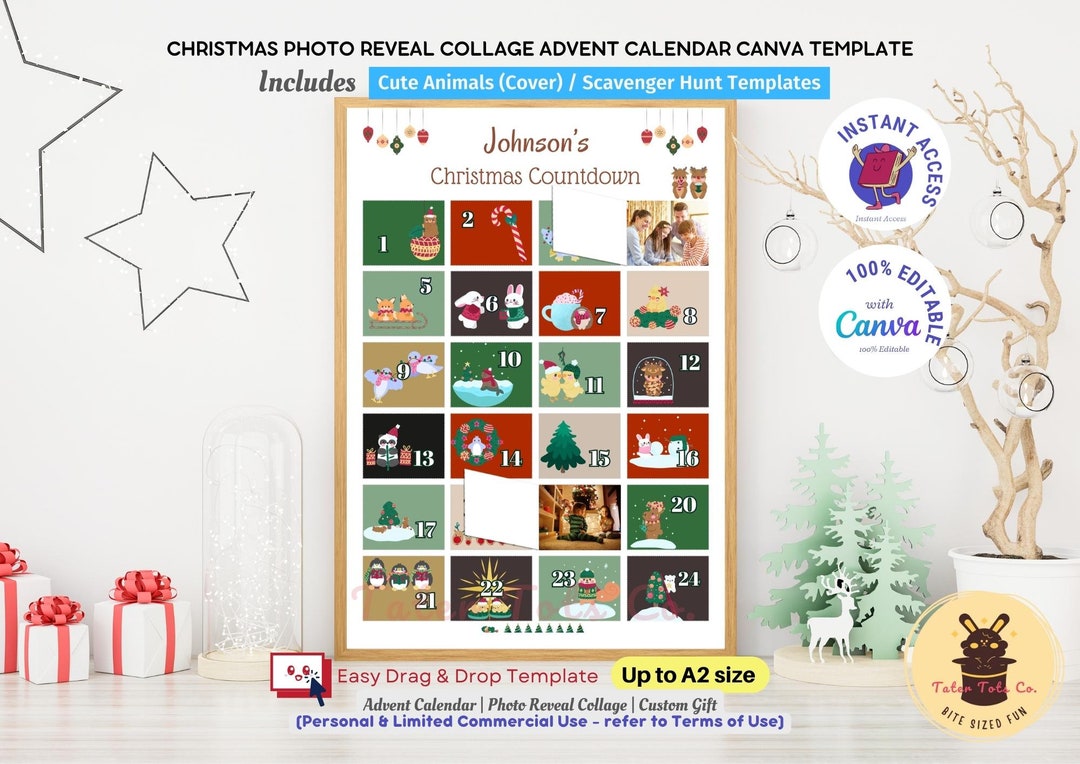 Christmas Countdown Festive Photo Reveal Advent Calendar Collage Canva ...