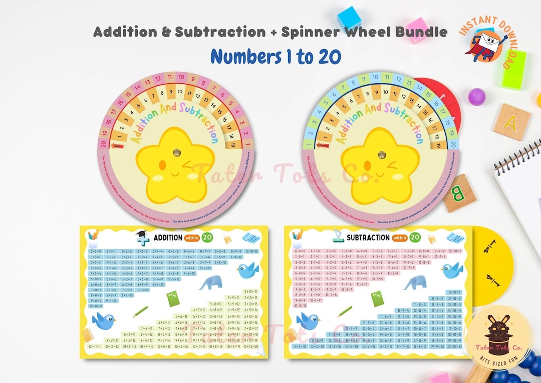 Addition and Subtraction Flashcard and Spinner Wheel Craft Bundle ...