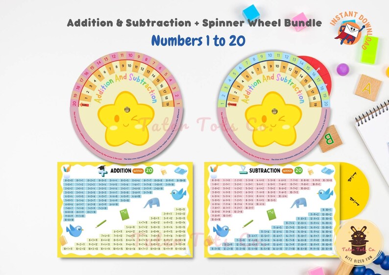 Addition Subtraction Spinner Wheel Craft: Numbers 1-20 (digital ...