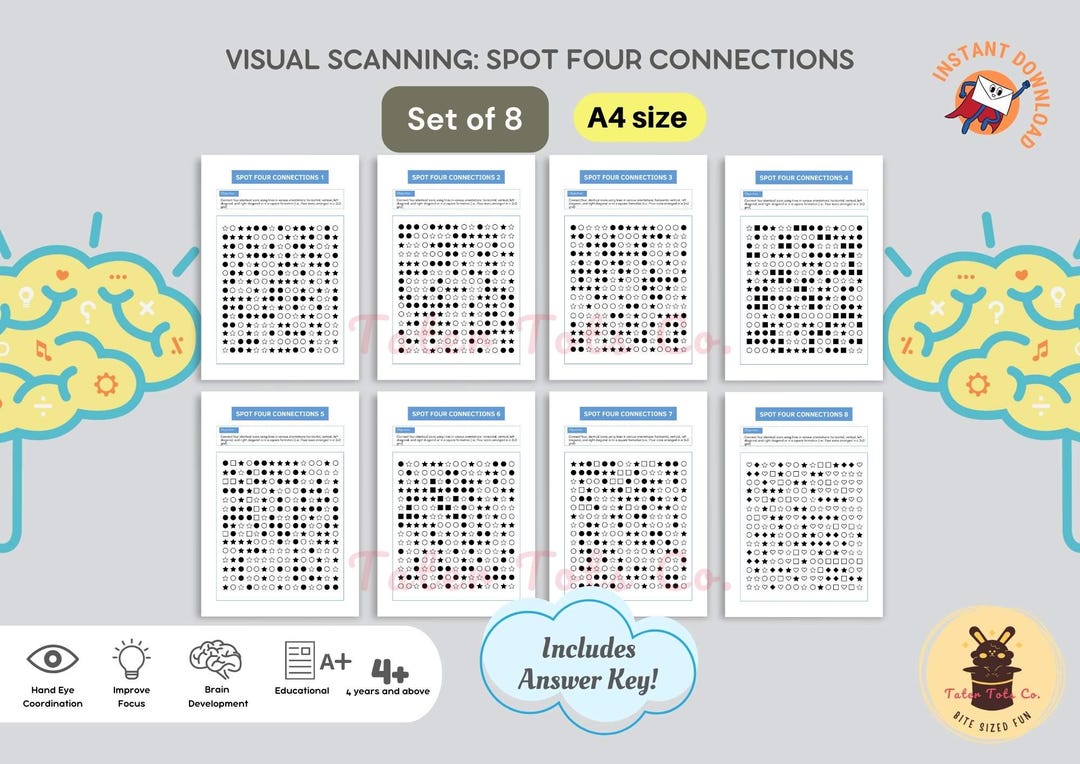 Spot Four Connections Game: Visual Scanning Puzzle, Pattern Recognition ...
