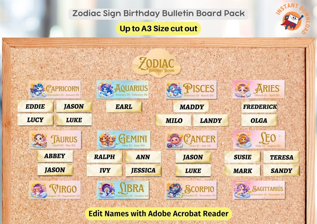 Zodiac Star Sign Birthday Board: Cosmic Classroom Celebration Astrology ...