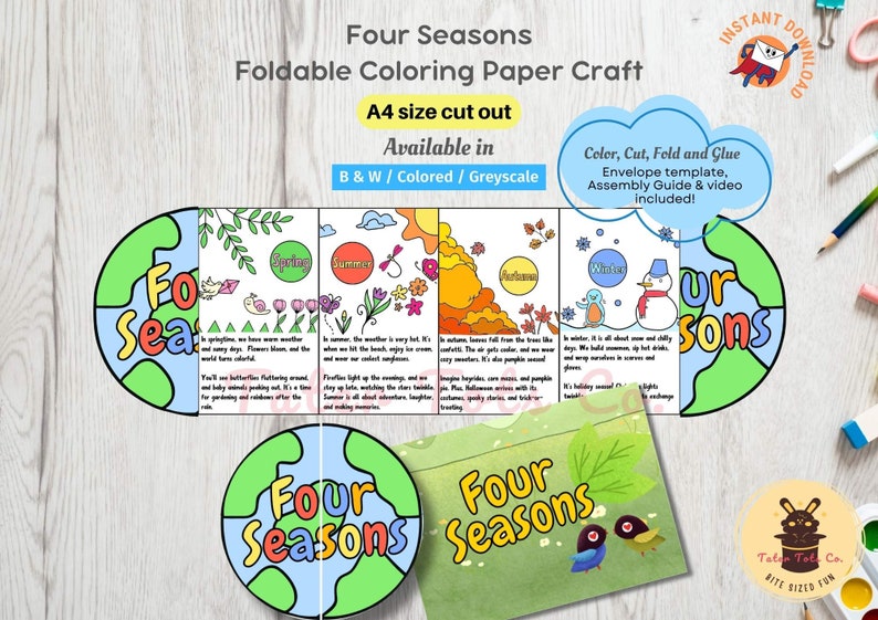 Four Seasons Craft: Printable Foldable Coloring Activity for Kids With ...