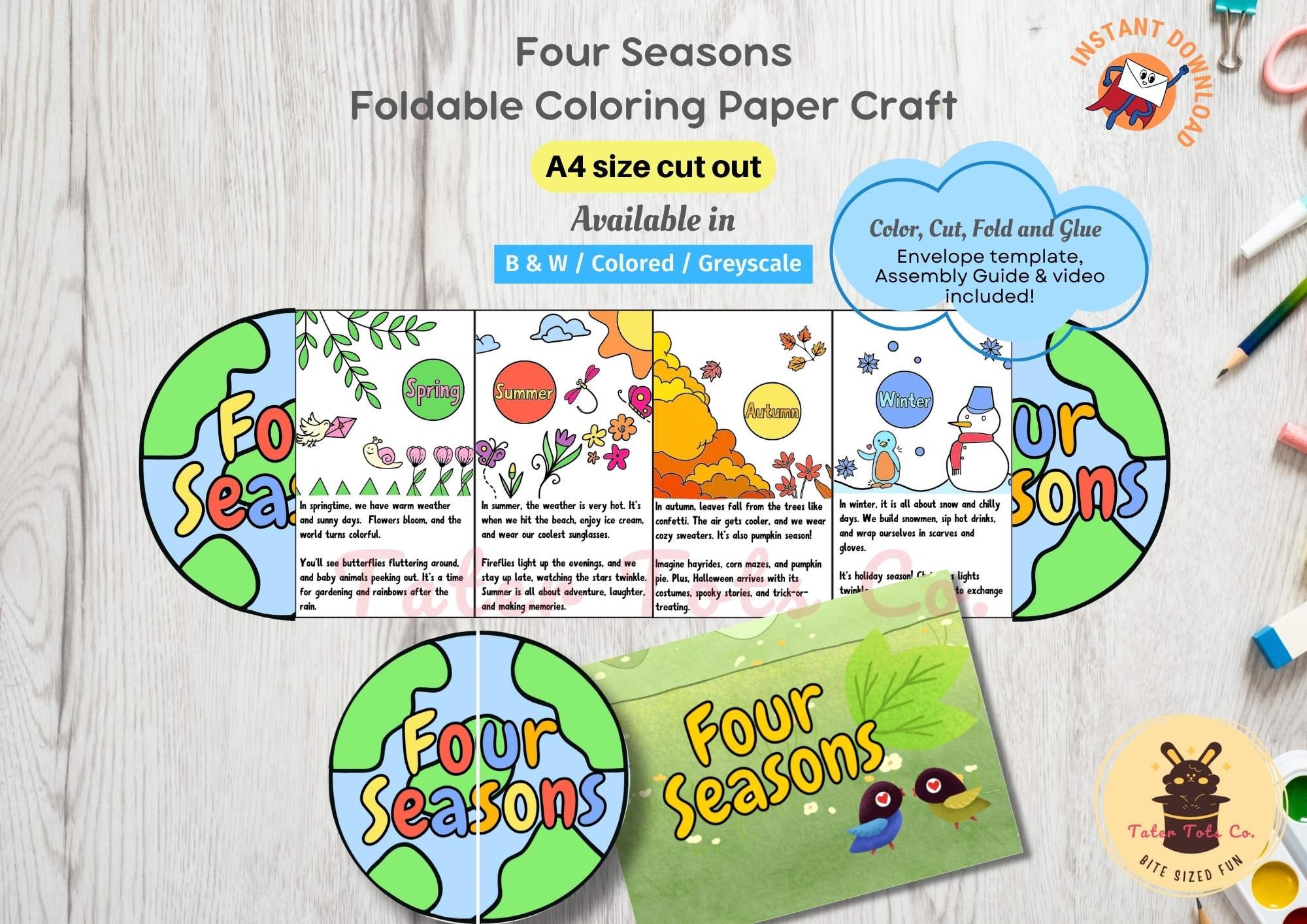 Four Seasons Craft: Printable Foldable Coloring Activity for Kids With ...