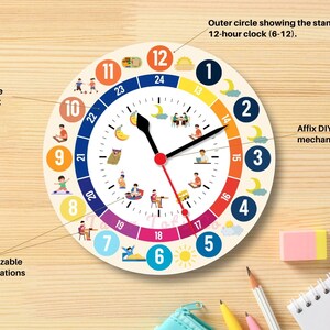 Custom DIY 24-hour Routine Clock Template for Kids: Dual Time Teaching ...