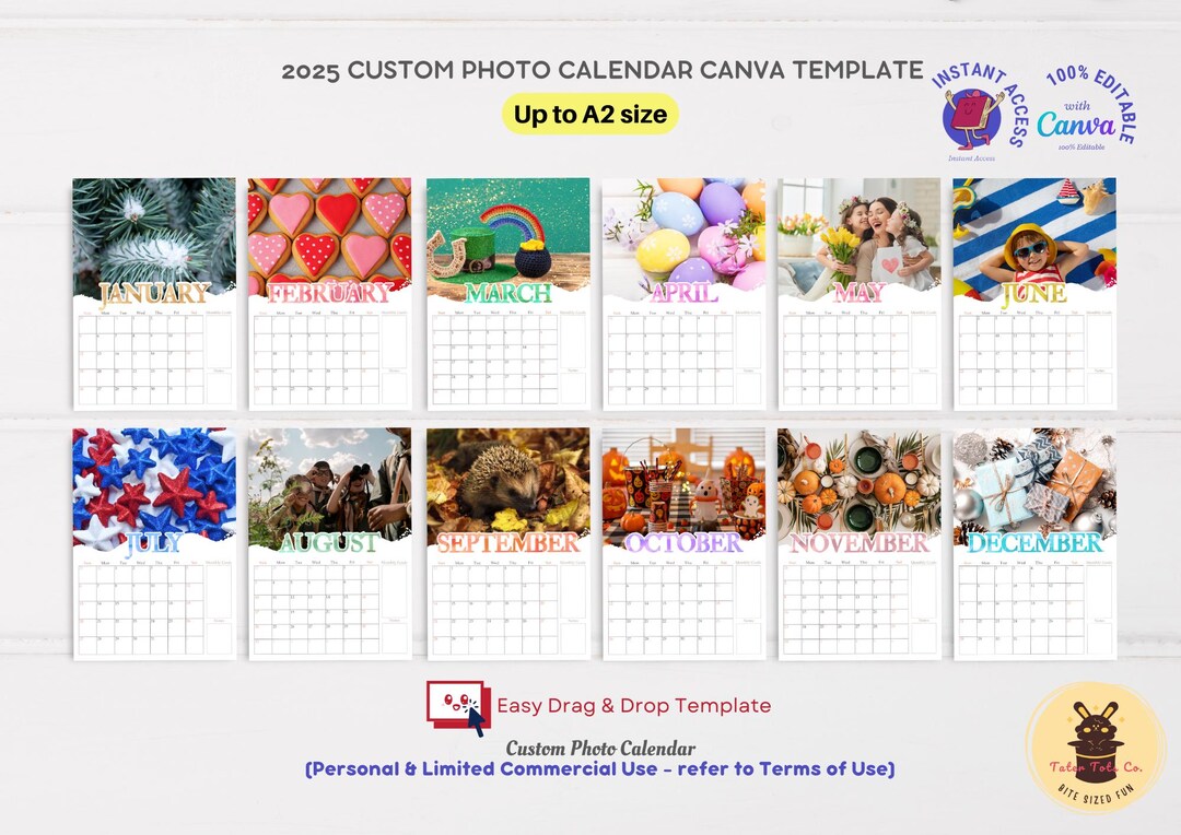 2025 DIY Calendar Custom Photo Canva Template | Easy Drag and Drop ...