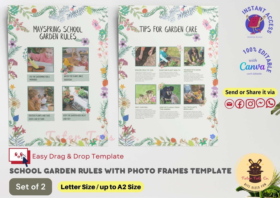 School Garden Rules for Kids Gardening With Photo Frames and Tropical ...