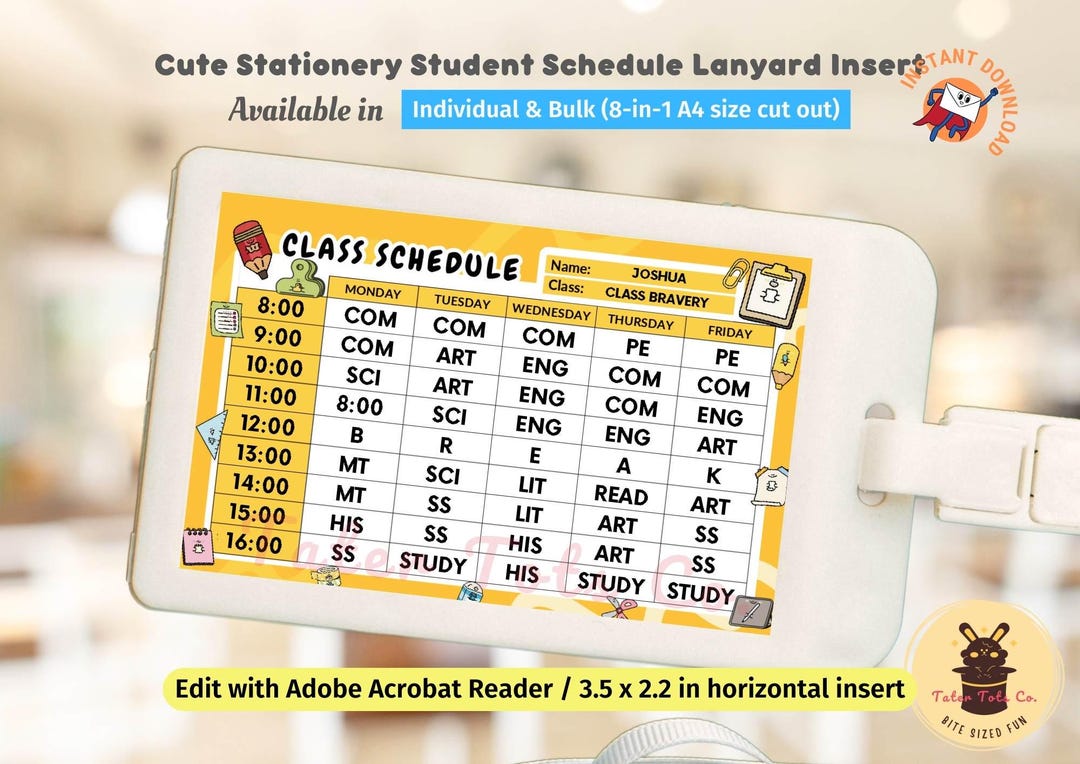 Printable Cute Stationery Class Schedule: Weekly School Timetable ...